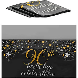 Black Plastic Tablecloth for 90th Birthday Party (54 x 108 in, 3 Pack)