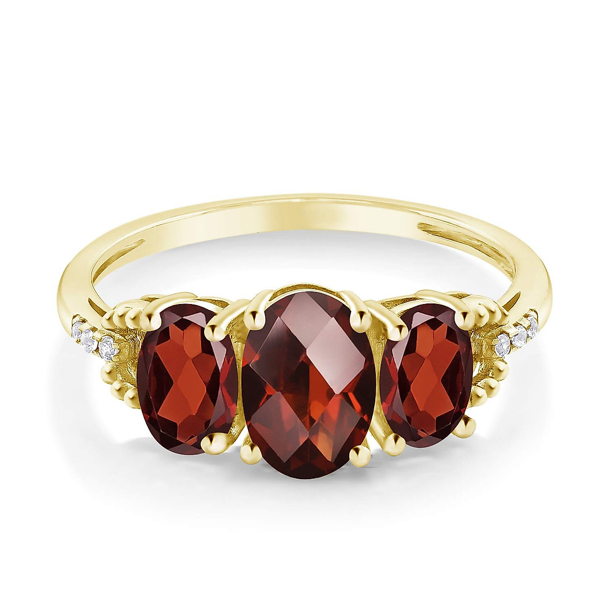 Gem Stone King 10K Yellow Gold Red Garnet and Diamond Accent Engagement Ring For Women (2.16 Cttw, Gemstone Birthstone, Available in size 5, 6, 7, 8, 9)