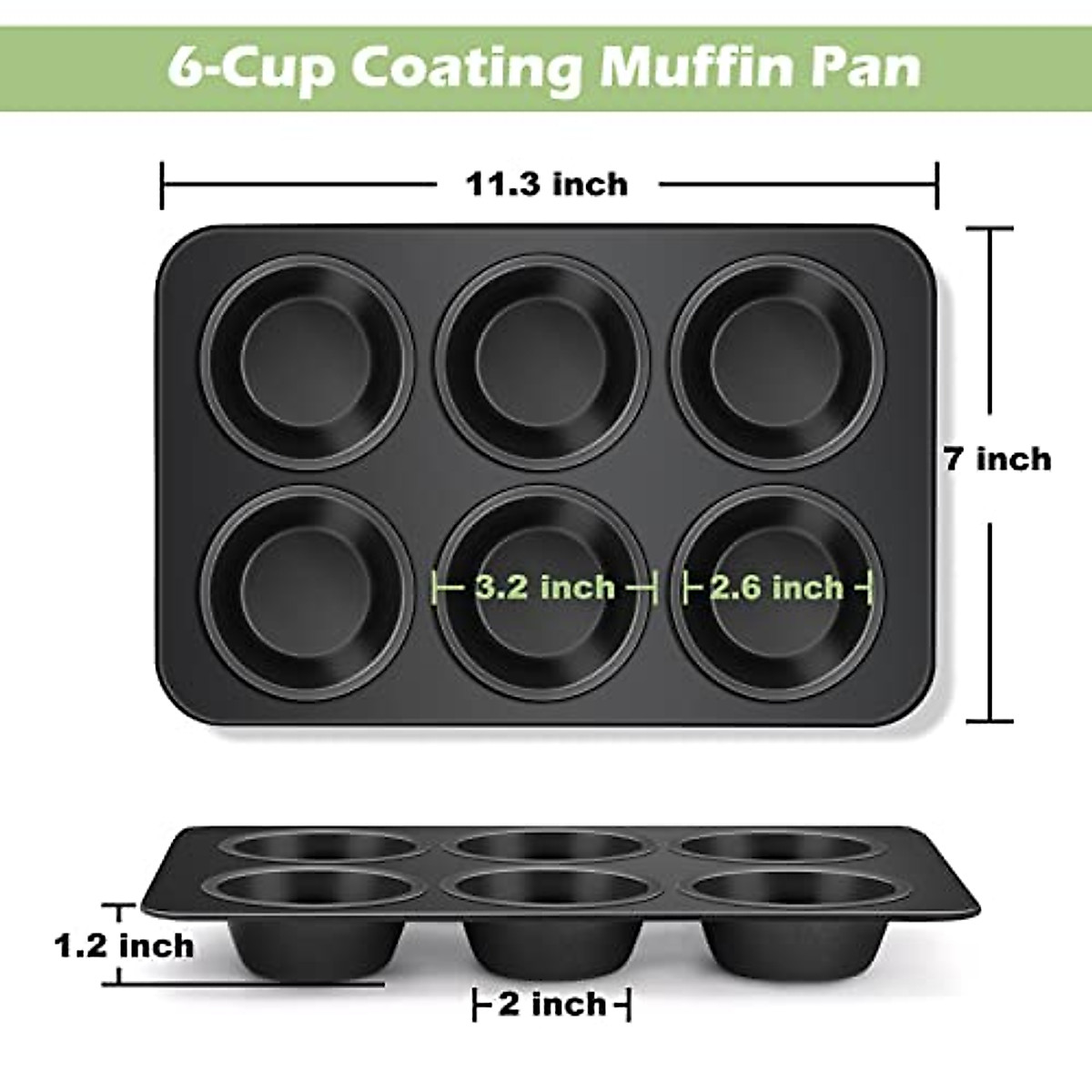 TeamFar Muffin Pan, 6 Cup Muffin Tin Cupcake Pan Tray with Nonstick Coating and Stainless Steel Core, for Home/Kitchen Baking, Healthy & Heatproof, Release Easily & Easy Clean