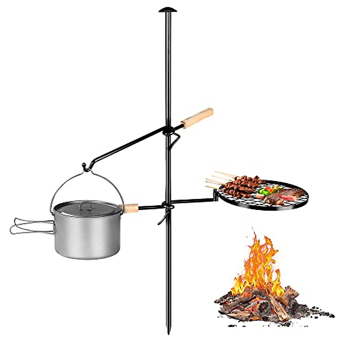 Adjustable Outdoor Campfire Grill Stand Portable Camping Kitchen Table,Swivel Campfire Grill, Heavy Duty BBQ，Fire Pit Grill，Over Fire Camping Grill for Outdoor Barbecue Over Open Fire