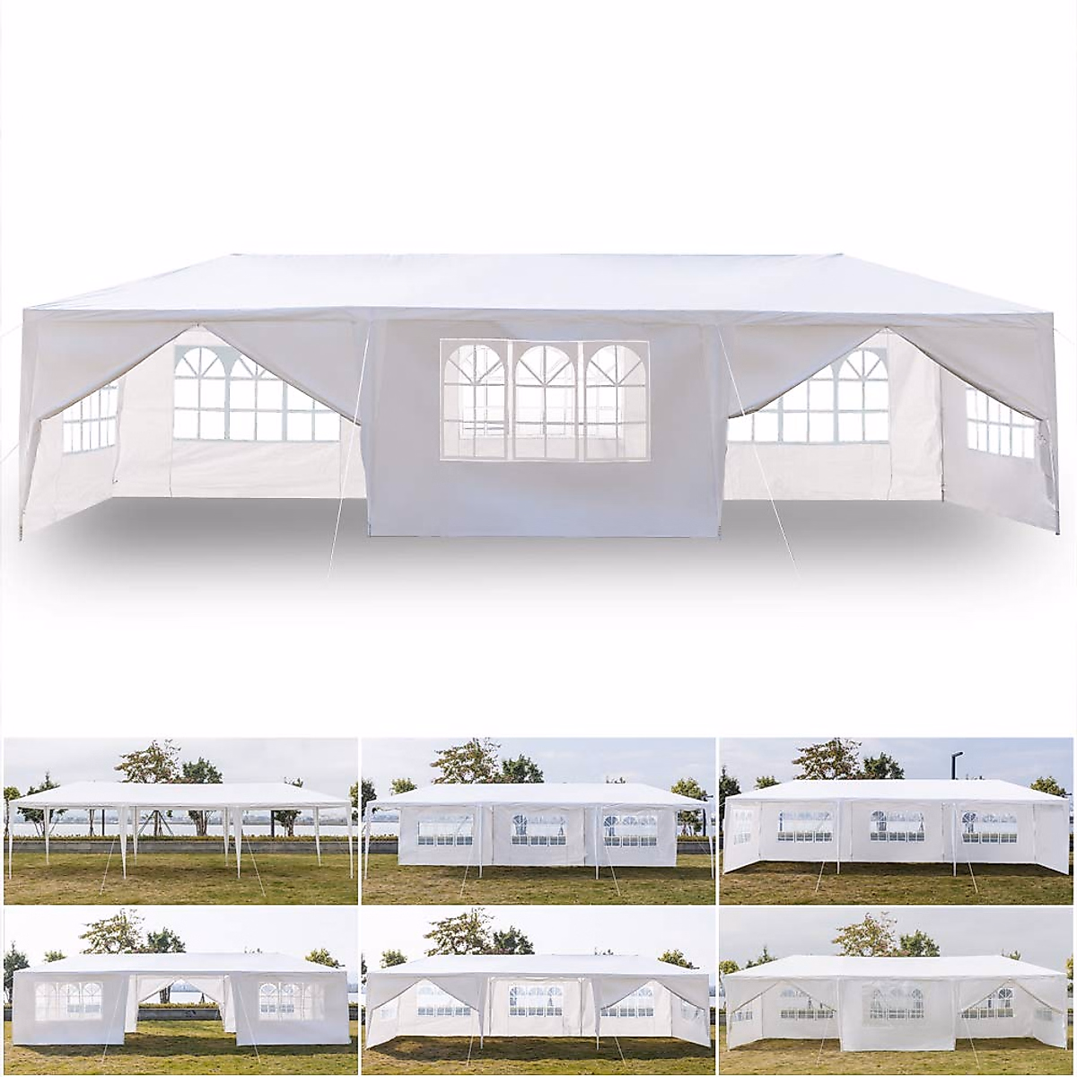 KepooMan 10' x 30' Outdoor Gazebo Canopy Waterproof Party Tent Wedding Canopy with 8 Removable Sidewalls & Brighter Church Windows