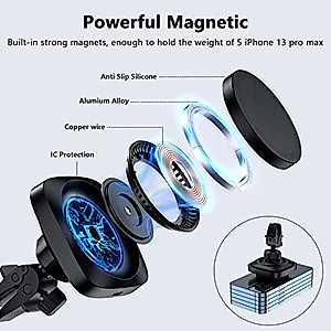 YACAISI Magnetic Wireless Car Charger Mount Mag Safe Car Charger for iPhone 14/13/12 Series Phones Charging Air Vent Magnet Car Phone Mount Holder for Caseless, Magnetic Cases and Mag Safe Case