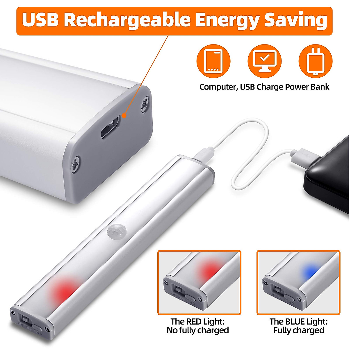 LED Closet Light, 30 LED Rechargeable Motion Sensor Light Indoor, Meromore Under Cabinet Lighting Wireless Stick-Anywhere Night Light with 600mAh Battery for Hallway Stairway Wardrobe Kitchen (3 PACK)