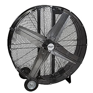 Comfort Zone CZMC42 42” 2-Speed High-Velocity Direct-Drive Industrial Drum Fan with Individually Balanced Aluminum Blades, All-Metal Construction, and Rubber Wheels, Black