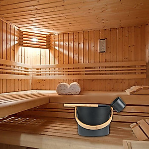 Activane Luxurious Finnish Sauna Aluminum Bucket, Long Handle Spoon Set Matching Ladle Sauna Barrel, Perfect Props for Bathrooms, Saunas & Steam Baths (7L), black
