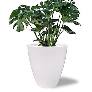 Elly Décor 12 inch Garden Planter Pot with Drainage, Large Round Modern, Lightweight & Extremely Durable | for Patio Deck Indoor Outdoor Flower | 12" x 12" White