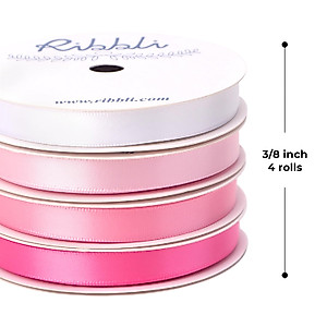 Ribbli Pink Satin Ribbon 3/8 Inch x 4 Rolls Total 40 Yards- White/Light Pink/Pink/Hot Pink Ribbon for Gift Wrapping Craft Wedding Decoration