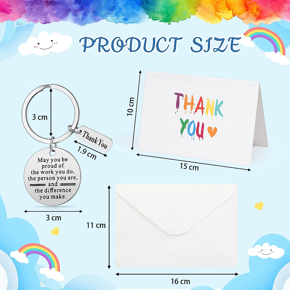 Yinkin 24 Pcs Thank You Keychain and Cards with Envelopes Gift Appreciation Employee Thank You Gifts Thank You Christmas Gifts Graduation Teacher Thanks Notes, Nurse Gift(Silver)