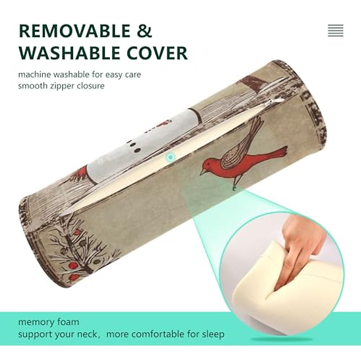 xigua Christmas Snowman Neck Roll Pillow for Neck Relief with Removable Washable Cover - Memory Foam Round Cylinder Bolster, Ergonomically Designed for Head, Neck, Back, and Legs