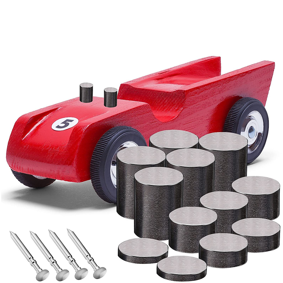 3.625 Ounces Cylindrical Tungsten Weights and 4 Pieces Polished Axles, 3/8 Inch Cylinders Weights Tungsten Buffer Weight Car Incremental Weights Speed Axles Kit for Your Car