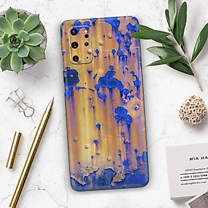 DesignSkinz Hot Orange Metal with Royal Blue Rust Protective Vinyl Decal Wrap Skin Cover Compatible with The Samsung Galaxy S20 (Screen Trim & Back Glass Skin)