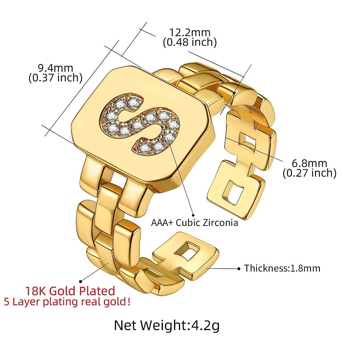 GOLDCHIC JEWELRY S Ring, Gold Rings for Women Letter Resizable Rings Gold Pinky Rings for Women Stackable Thick Initial Thumb Finger Rings