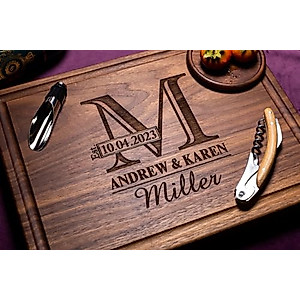 Straga Personalized Cutting Boards | Handmade Wood Engraved Charcuterie | Custom Wedding, Anniversary, Housewarming Gift for Couples Monogram Designs