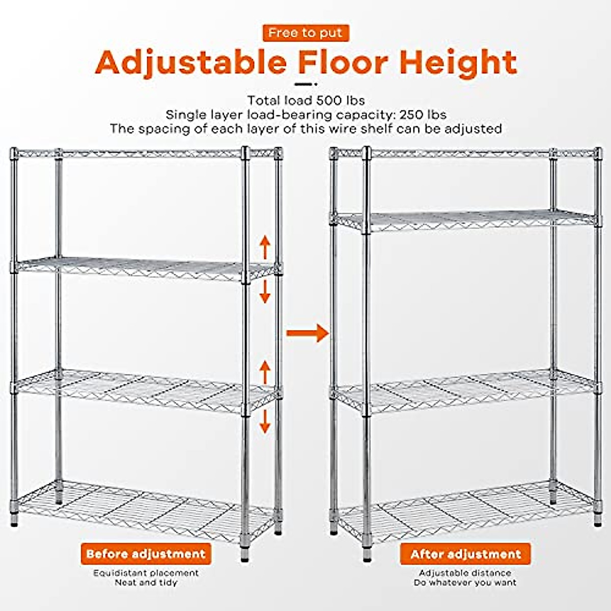 HCY Garage Shelving, 54 inchx36 inchx14 inch Metal Shelves 4 Tier Wire Shelving Unit Adjustable Heavy Duty Sturdy Steel Shelving Rack Shelf for Pantry Garage Kitchen (Chrome)