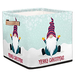 Christmas Gnome Large Collapsible Storage Bins,Funny Tomte Decorative Canvas Fabric Storage Boxes Organizer with Handles,Cube Square Baskets Bin for Home Shelves Closet Nursery Gifts