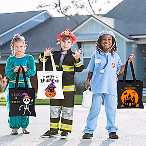 HEYTUYA 3 Pack Large Halloween Bags, Canvas Trick or Treat Bags, Gift Bags Halloween for Kids, Halloween Bags with Handles, Trick Bags Halloween Kids Party Favor Supplies, Canvas Halloween Tote Bags