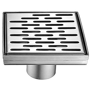 ALFI brand ABSD55C 5" x 5" Modern Square Stainless Steel Shower Drain with Groove Holes, Silver