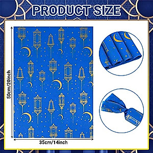 Bolsome 100 Sheets 20 * 14 Inches Eid Mubarak Tissue Wrapping Paper Blue and Gold Tissue Paper for Gift Bags for Ramadan Eid Al-fitr Gift Wrapping and DIY Crafts