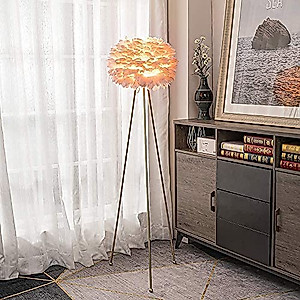 Maxax Feather Floor Lamp, Tripod Floor Lamp with Pink Feather Shade, Standing Light for Bedrooms/Dining Room/Living Room/Kitchen,Gold Classic
