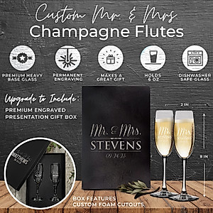 My Personal Memories, Set of 2 Mr and Mrs Personalized Champagne Wedding Toasting Flute Glasses - Engraved, Etched, Monogrammed, Customized