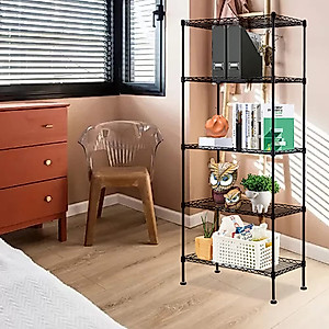 Craft & Art 5-Shelf Adjustable Wire Shelves, Metal Storage Shelves Utility Height Household Type Heavy Duty for Kitchen, Room, Bathroom and Garage,24”L×14”W×60”H, Black