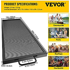 VEVOR Rectangle Fire Pit Grate, X-Marks Rectangle Grill Grate, Black Steel Fire Grate, Fire Pit Cooking Grate with Handles, Fire Grill Grate for Fire Pit, (44 x 15-inch)
