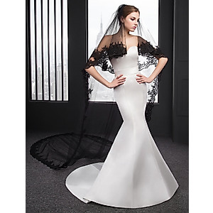 Cibelle Black Wedding Veil 2 Layers 3 Meters Long Lace Bridal Veil with Metal Comb