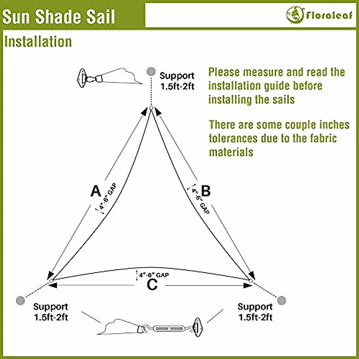 FLORALEAF 12'x12'x12' Sun Shade Sail Triangle Canopy UV Block Sun Shade for Outdoor Patio Garden Backyard Awning