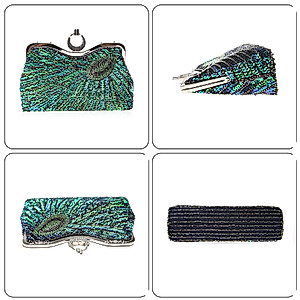 GUOZI Women's Vintage Beaded Sequin Peacock Clutch Purse Handmade Crossbody Evening Bag Handbag For Wedding Party Prom