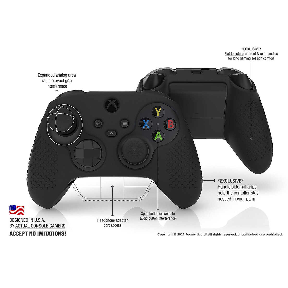 Foamy Lizard SeriesPro Controller Skin for Xbox Series X & S Protector Ergonomic Soft Studded Anti-Slip Silicone Rubber Gel Grip Case, 1 Cover + 8 Raised Thumb Grip Caps (NOT for Elite 1/2) (Green)