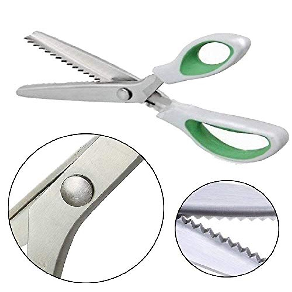 JISTL Green Pinking Shears Comfort Grips Professional Dressmaking Pinking Shears Crafts Zig Zag Cut Scissors Sewing Scissors,Professional Handheld Dressmaking