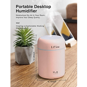 LtYioe Colorful Cool Mini Humidifier, USB Personal Desktop Humidifier for Car, Office Room, Bedroom,etc. Auto Shut-Off, 2 Mist Modes, Super Quiet. (Pink)