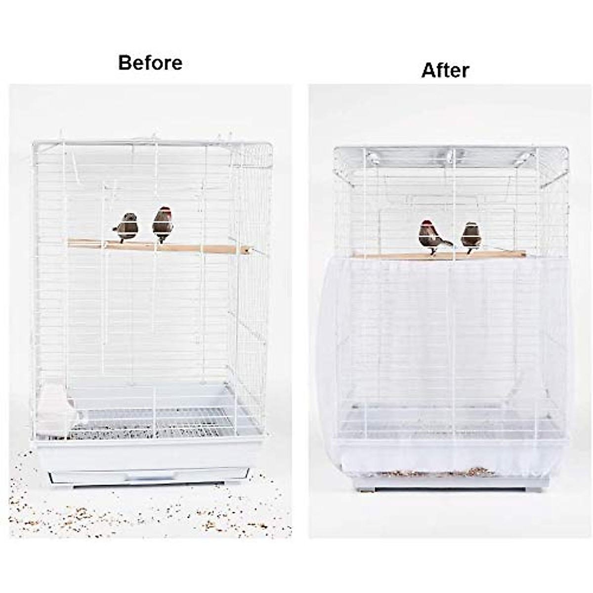 JUTTA Bird Cage Seed Catcher Parrot Cage Mesh Skirt Universal Birdcage Cover Birdseed Nylon Net Guard extra large (Not Include Birdcage) (White)