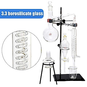 Labware Set 500ml Essential Oil Extraction Distillation Apparatus Water Distiller Purifier Glassware Kits Hydrosol, Home Distillation kit