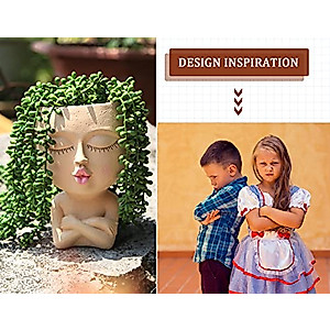 Mrsivrop Face Planter for Indoor Plants, 7.7 Inches Large Face Planters Pots Head Succulent Planters for Indoor Outdoor Plants with Drainage, Unique Flowers Planters Angry Face Planter, Vivid Light