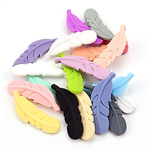 Weekjoey 20Pcs Feather Silicone Beads Jewelry Makeing DIY Bracelet Necklace Pendant Mix 20 Colors Soft Colorful Loose Beads Handmade Supplies