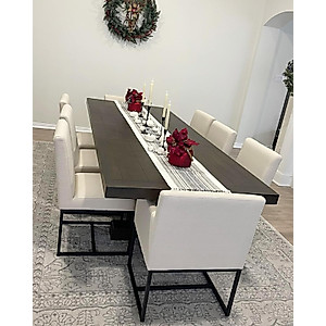 HNY Kitchen & Dining Room Chairs Set of 2, Linen Fabric Mid Century Modern Dining Chairs, Upholstered Dining Chairs with Black Finish Metal Frame, Cream, 2 PC