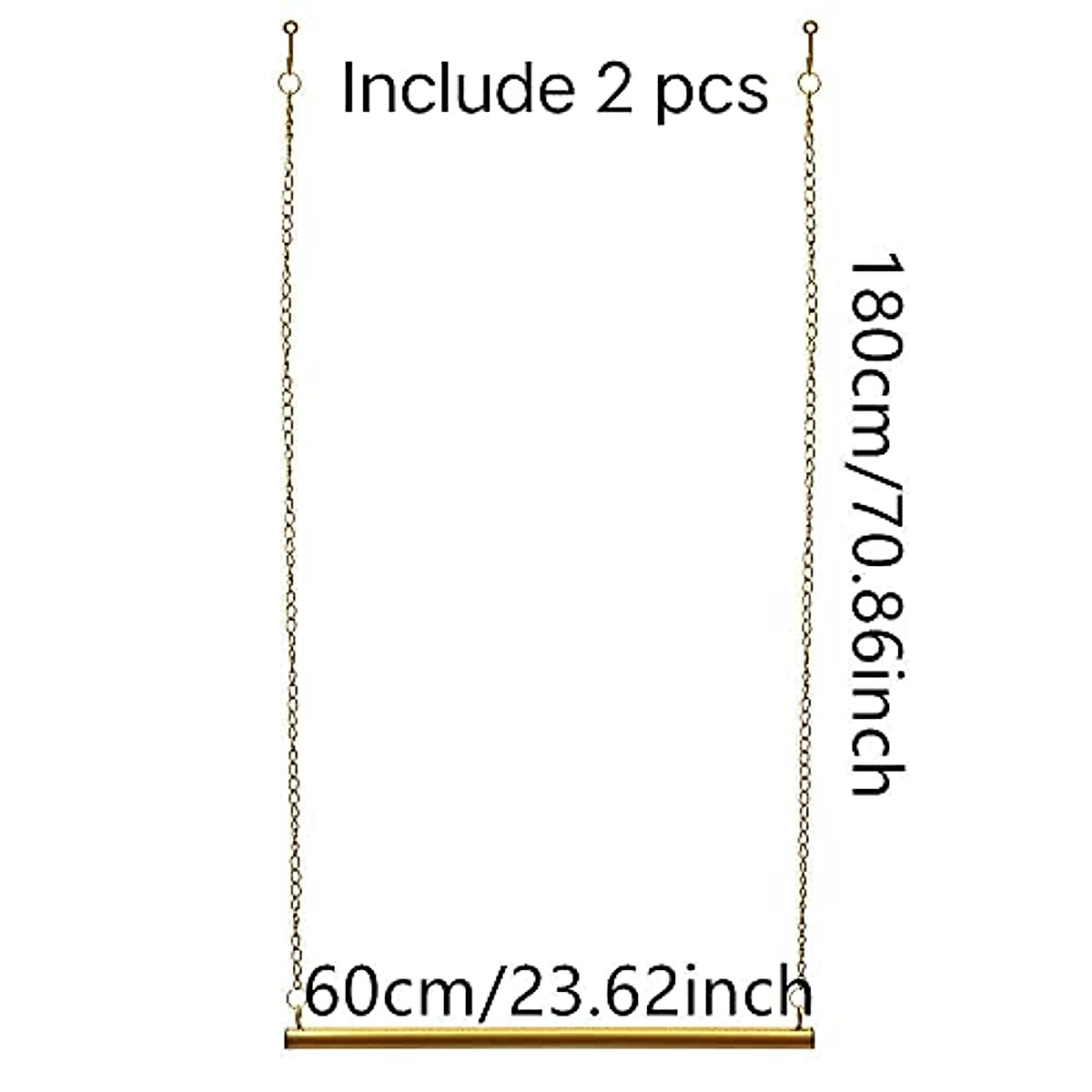 2 Pcs 24"Boutique Retail Hanging Clothing Racks Adjustable Height, Metal Garment Rack Heavy Duty Wedding Dress Display Gold Clothes Rack Ceiling Hanger Storage Shelves Commercial Creative Iron Chain