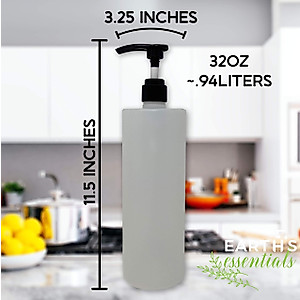 32oz (1 quart) Refillable Empty Pump Bottle Soap Dispensers for Hand Soap, Shampoo, Shower Gel, Body Wash and Lotion, BPA-Free HDPE Plastic with Heavy-Duty Shower-Guard Pump (2 Pack)
