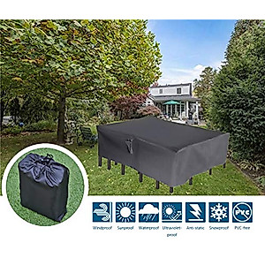 SUNRAIN Rectangular Patio Furniture Set Covers 600D Oxford Fabric Waterproof UV Protection Outdoor Table and Chair Cover, 128" Lx82 Wx28 H