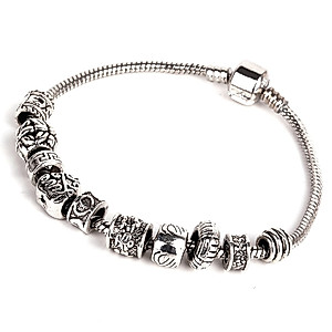 RUBYCA Tibetan Silver Tone Color Spacer Loose Beads and 1pcs European Charm Bracelet Mix 100pcs DIY