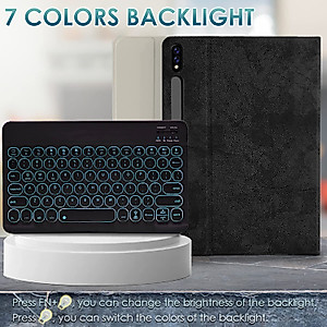 Backlit Keyboard Case for Samsung Galaxy Tab S8 2022/Tab S7 2020 11 inch(Model SM-X700/X706/T870/ T875/T876),Wineecy 7 Colors Light Detachable Wireless Keyboard & PU Folio Stand Pen Holder Cover,Black
