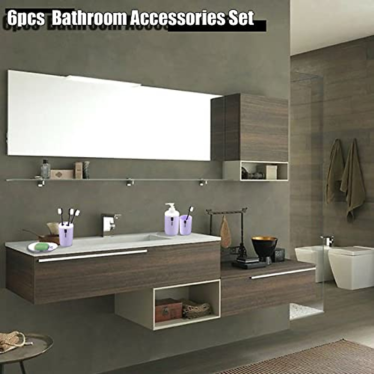 Bathroom Set 6pcs Bathroom Accessories Set,Include Soap Dispenser,Toothbrush Holder,Toothbrush Cup,Soap Dish,Toilet Brush Holder,Trash Can,Be Applicable Home Decor