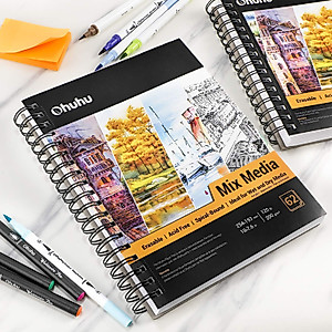 Ohuhu Watercolor Brush Markers Pen Set of 24, Water Based Drawing Marker Brushes W/A Water Coloring Brush+Mix Media Pad, 10"×7.6" Mixed Media Art Sketchbook