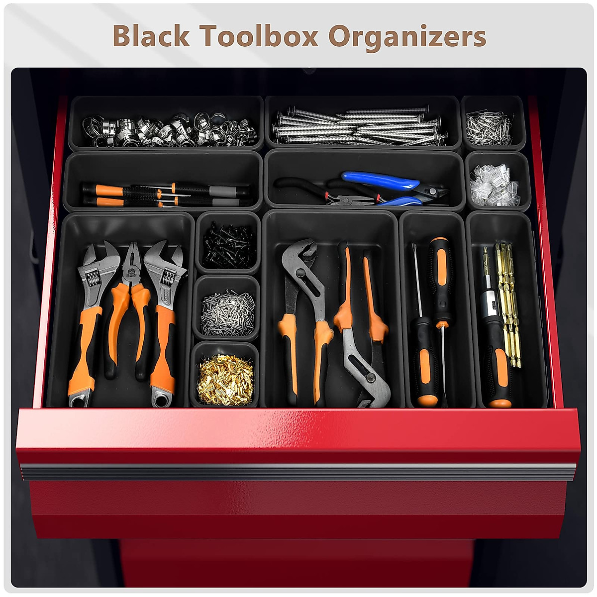 A-LUGEI【𝟰𝟮𝗣𝗖𝗦】【Black】 Tool Box Organizer Tray Divider Set, Desk Drawer Organizer, Garage Organization and Storage Toolbox Accessories for Rolling Tool Chest Cart Cabinet Work Bench Small Parts