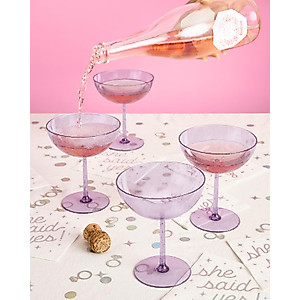 xo, Fetti Lavender Plastic Glitter Coupe Cups - Set of 4 | Bachelorette Party Decorations, Purple Cute Birthday Party Supplies, Reusable Bridal Shower Drinkware