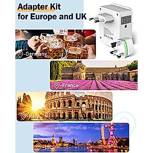 UK & European Travel Plug Adapter - Fast Charger for iPhone iPad 20W PD USB C & Quick Charge QC 3.0, 2500W Power Adaptor 3 US Outlets American to EU Europe Italy France Travel Essentials Accessories