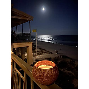 Coconut Bowl Candle with Wooden Wick - Palm Wax, Eco-Friendly, Tropical Beach and Ocean Decor (Vanilla Scent)