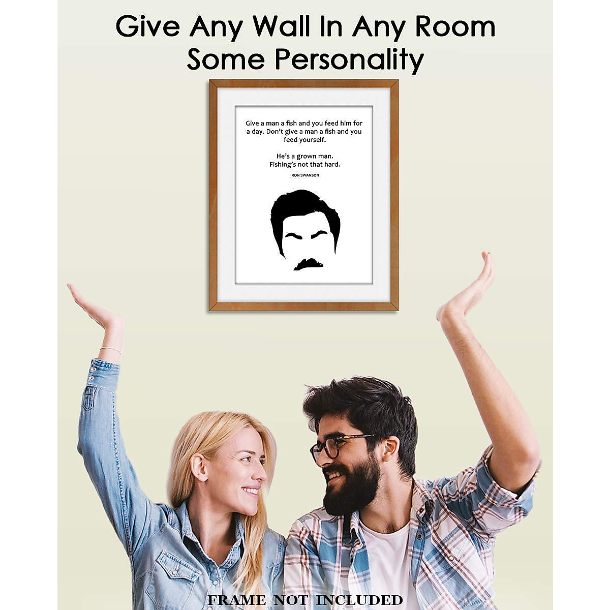 "Give a Man a Fish" Ron Swanson Funny Motivational Quote: 11x14 Unframed Funny Wall Art Prints for Home, Office, Dorm, Studio, Living Room & Man Cave Room Decor - Creative Housewarming Gift Idea