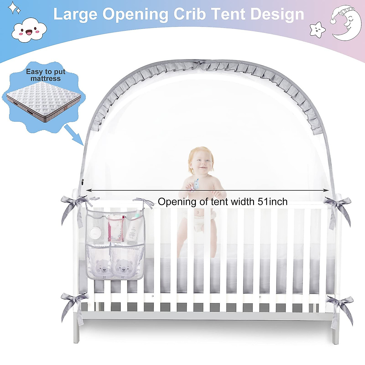 Crib Tents to Keep Toddler from Climbing Out Baby Safety Crib Tent Falls and Mosquito Bites Portable Baby Tents for Baby Cribs Sturdy & Stylish Infant Crib Topper